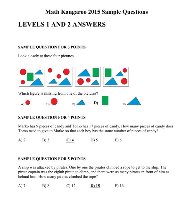 不同级别题目在线奉送！Math Kangaroo 2015年练习题快来试做 - math kangaroo袋鼠数学竞赛官网