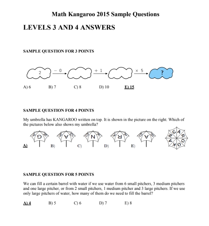 不同级别题目在线奉送！Math Kangaroo 2015年练习题快来试做 - math kangaroo袋鼠数学竞赛官网