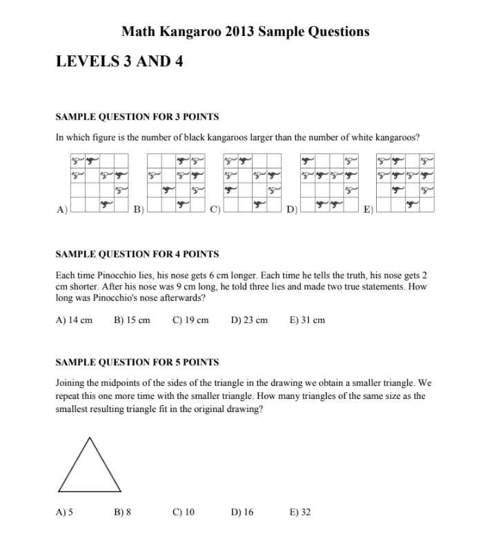 看你能拿多少分？Math Kangaroo 2013年练习题在线做！ - math kangaroo袋鼠数学竞赛官网