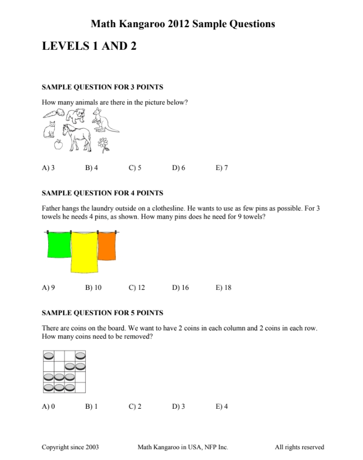 Math Kangaroo 2012年练习题奉上，多做多练才能考高分！ - math kangaroo袋鼠数学竞赛官网